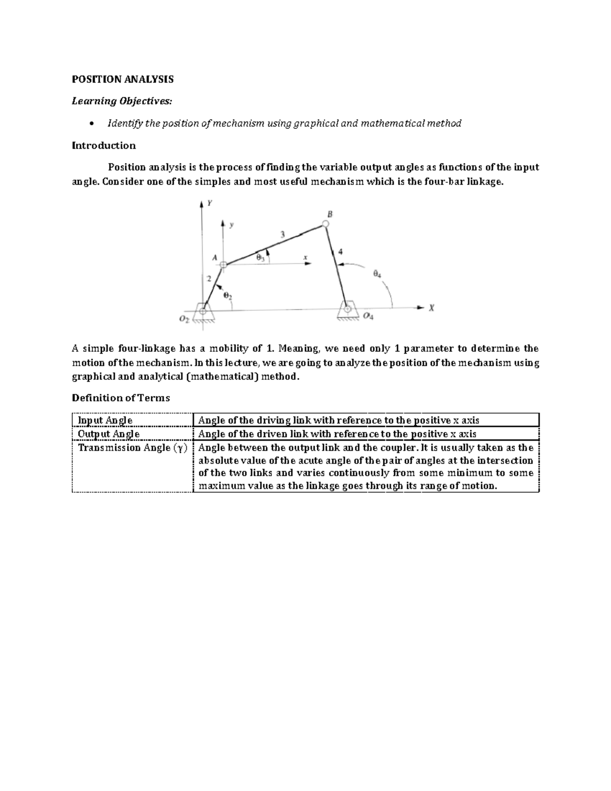 MExE 404 - 03 - Lecture Notes on Position Analysis Methods - Studocu