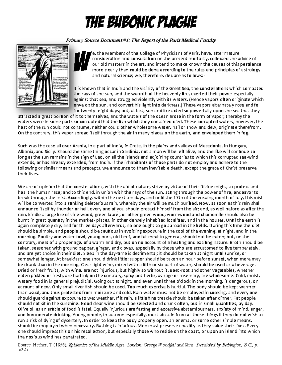 Bubonic Plague Primary Source Analysis: Insights from Paris Medical ...