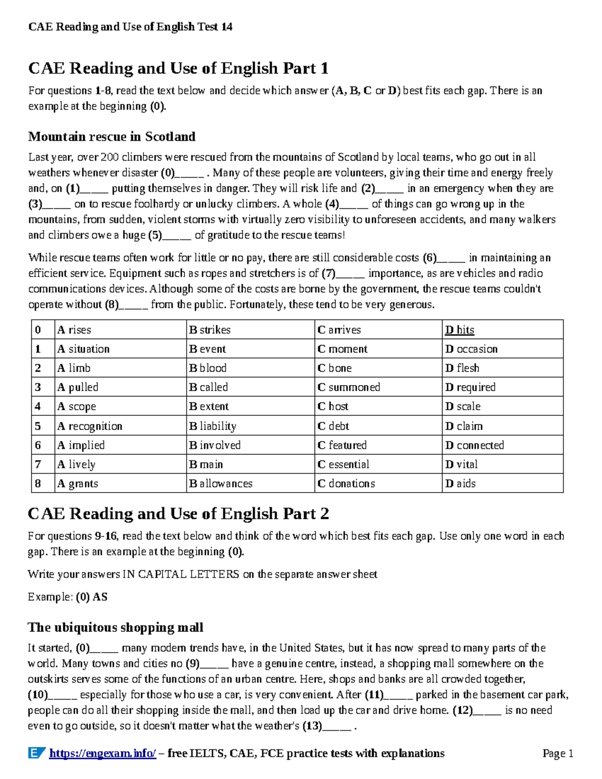 CAE Reading and Use of English Test 14 with Answers and Explanations ...