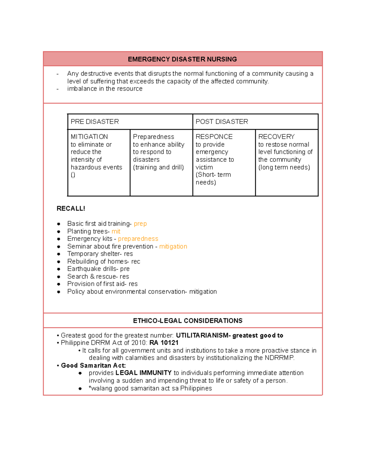 Emergency Nursing: Disaster Response and Preparedness Guide - Studocu