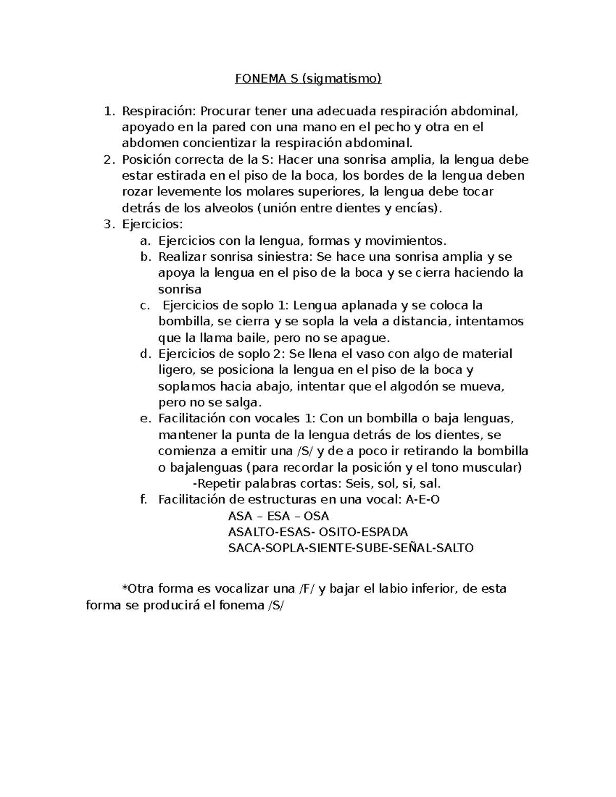 Fonema S: Ejercicios y Técnicas para el Sigmatismo - Studocu