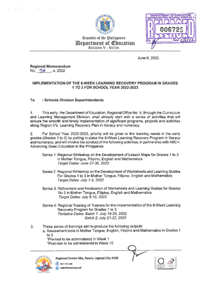 MEMO DM CT 2024 284 - DepEd memorandum - MARATHON NG Republic of the ...