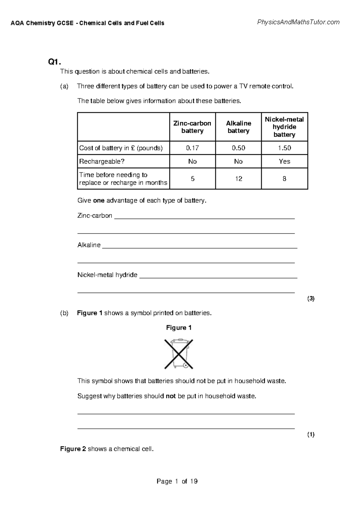 Chemical Cells and Fuel Cells Exam QP (5.2) - Studocu