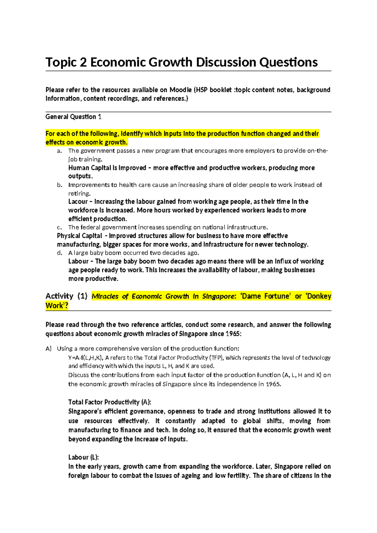 Topic 2 Economic Growth Workshop Discussion Questions - Studocu
