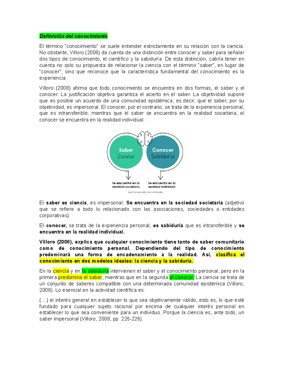 Definición del Conocimiento: Distinción entre Saber y Conocer - Studocu