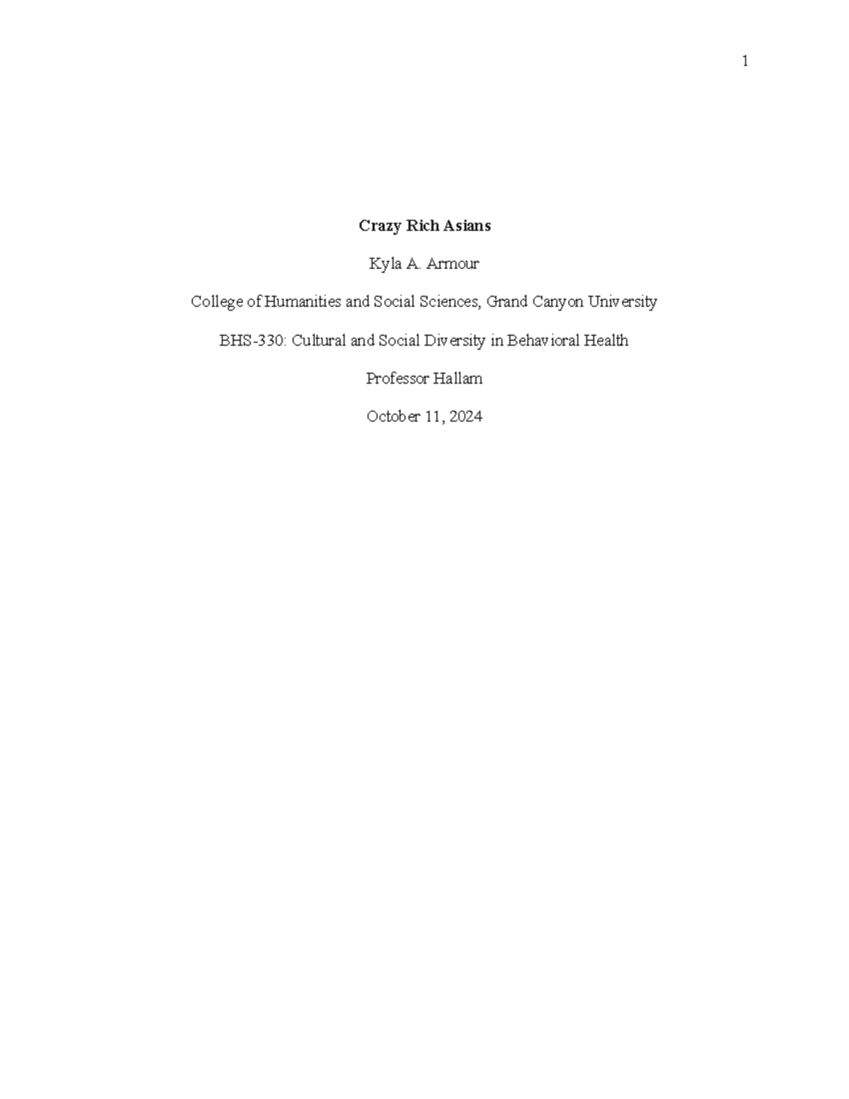 BHS-330: Cultural Insights from Crazy Rich Asians - Topic 2 Assignment ...