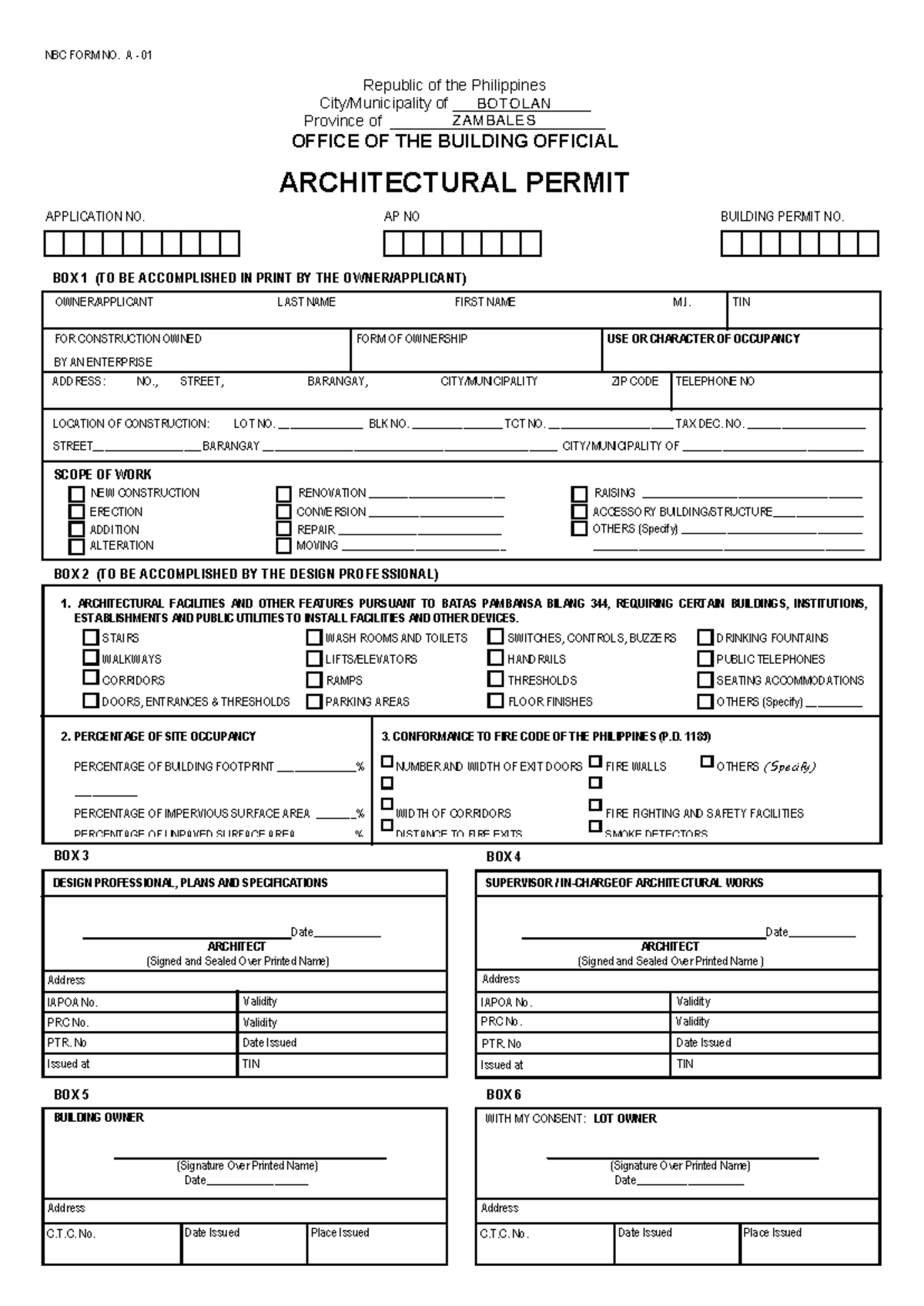 Architectural Permit Application - NBC FORM NO. A 01 - Studocu