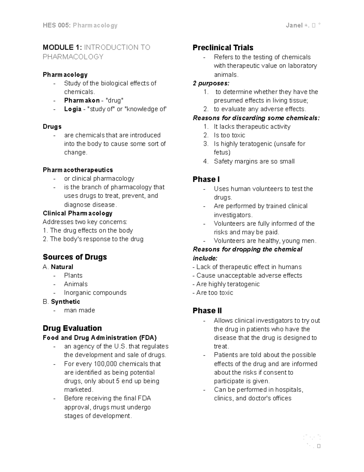 HES 005: Module 1 Pharmacology Overview and Drug Development Review ...