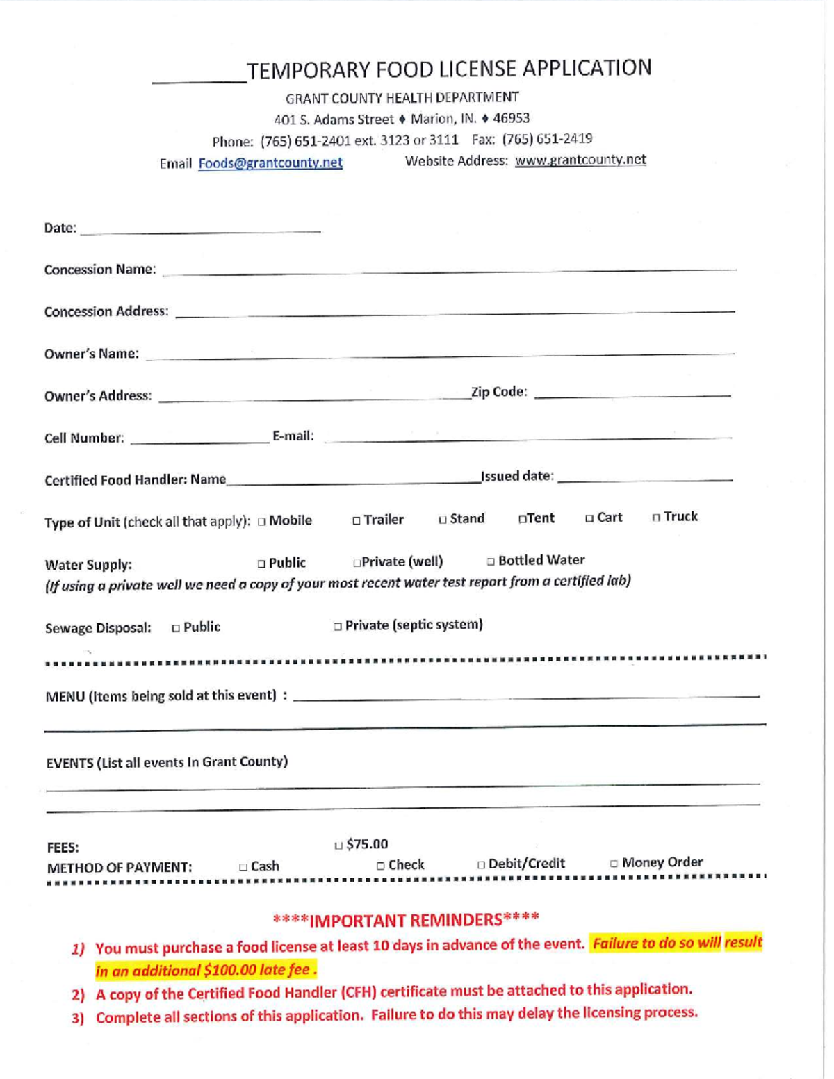Grant Co Temporary Food License Application Guide - Studocu