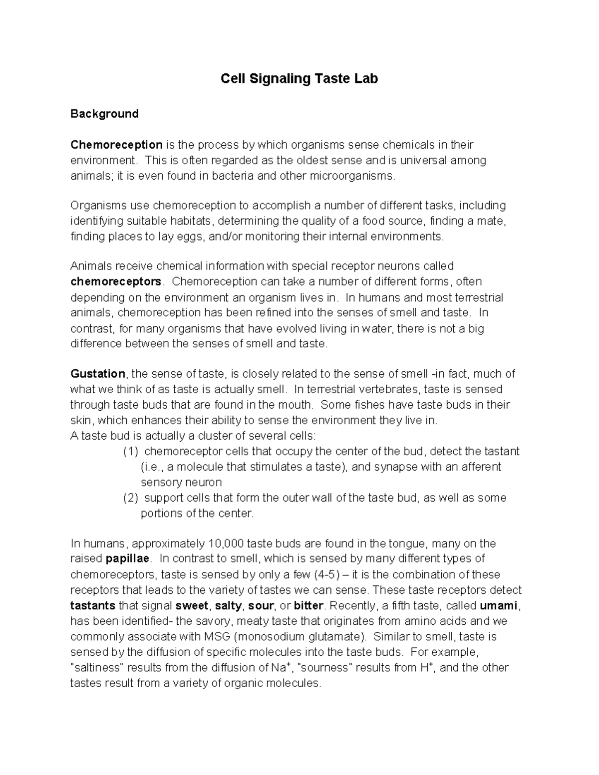 Cell Signaling Lab: Exploring Chemoreception & Taste Transduction - Studocu