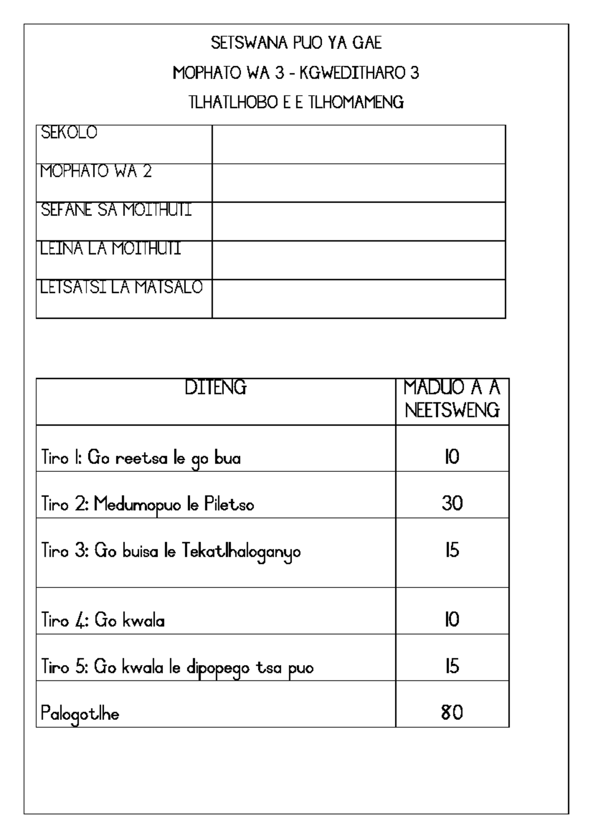 Grade 3 Term 3 Setswana Language Task Details and Guidelines - Studocu