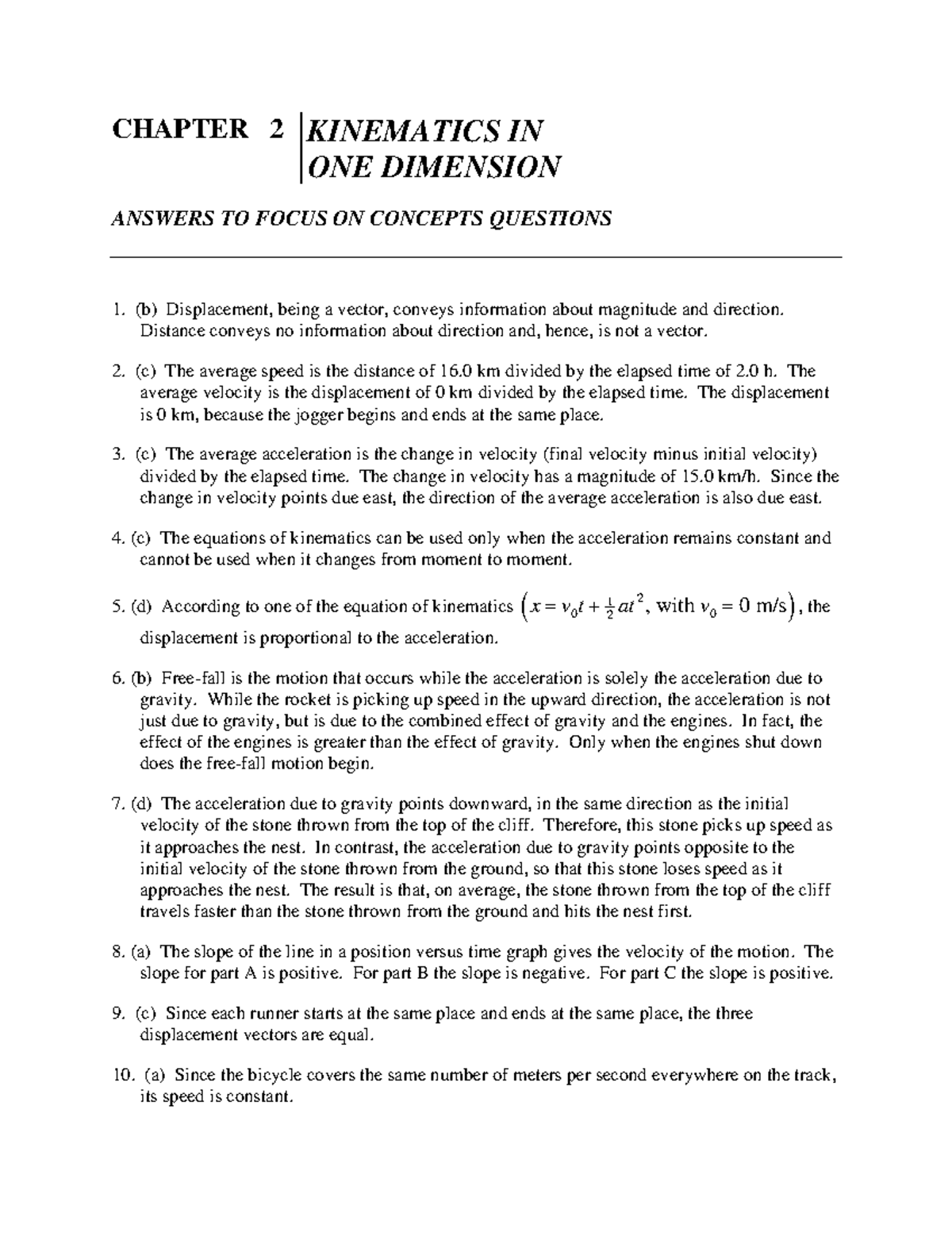 CHAPTER 2 KINEMATICS IN ONE DIMENSION ANSWERS & PROBLEMS - Studocu