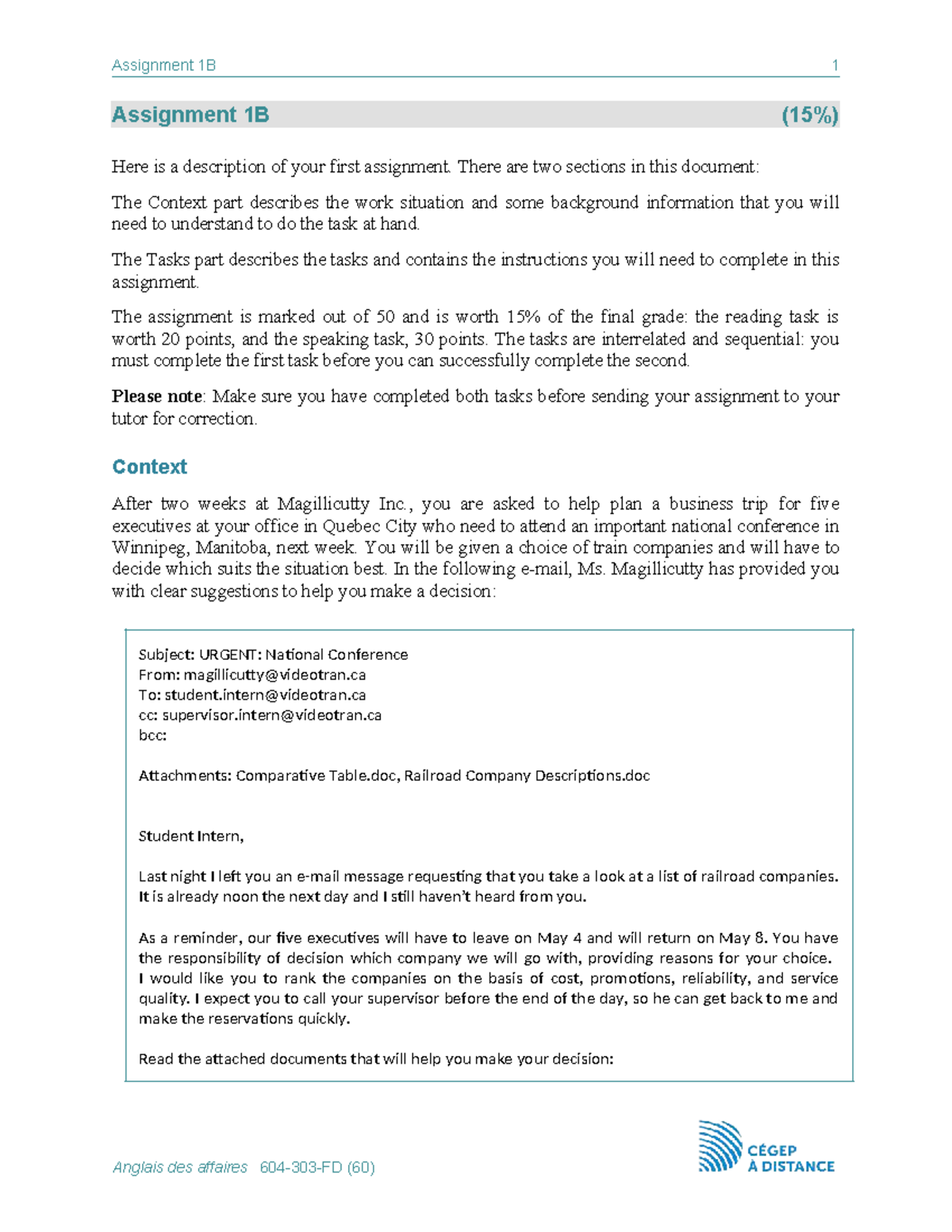 604-303-FD Assignment 1B: Business Trip Planning Tasks and Guidelines ...