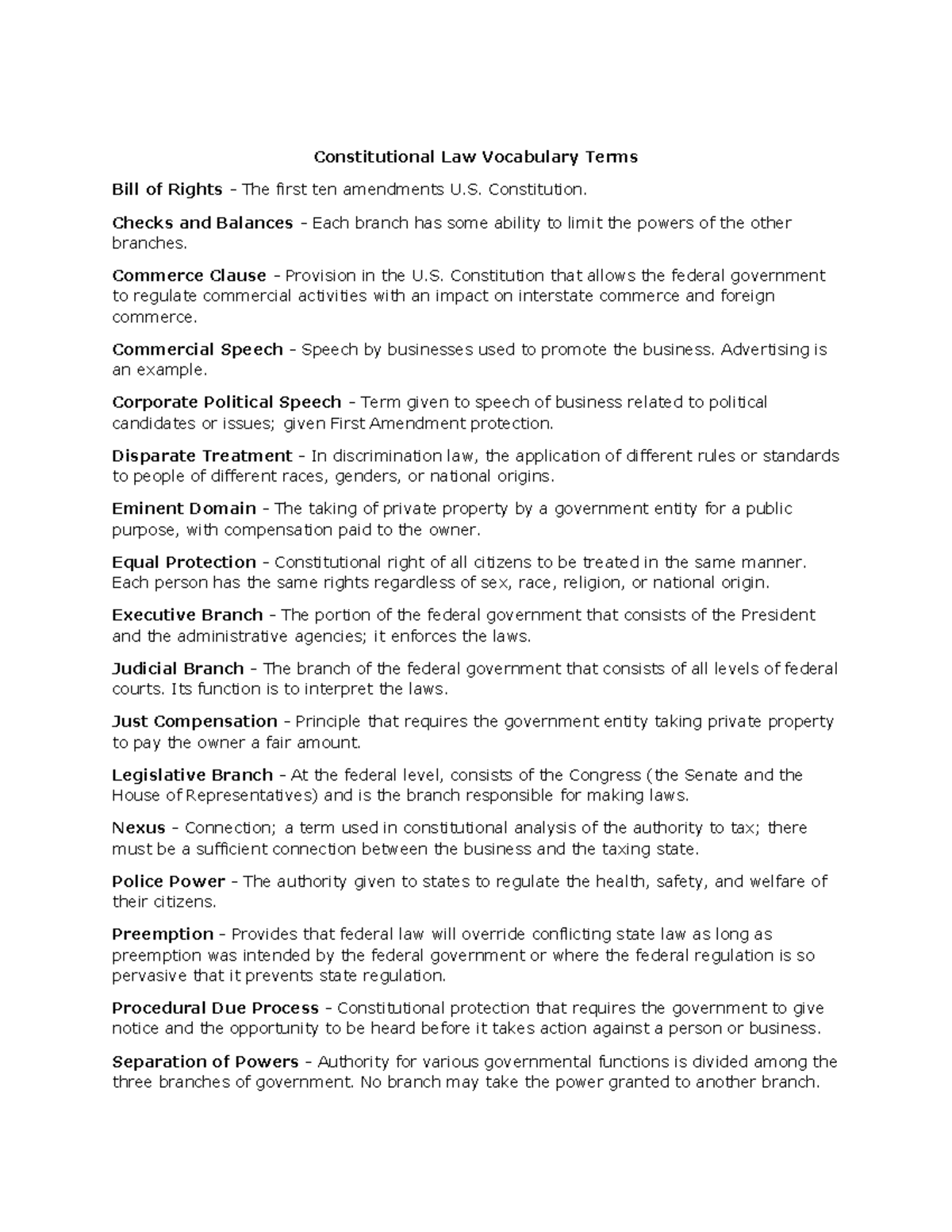 Constitutional Law Vocabulary Terms Overview: Bill of Rights & More ...