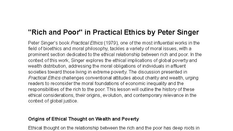 Notes - Chapter 8: Wealth and Poverty in Practical Ethics (Peter Singer ...