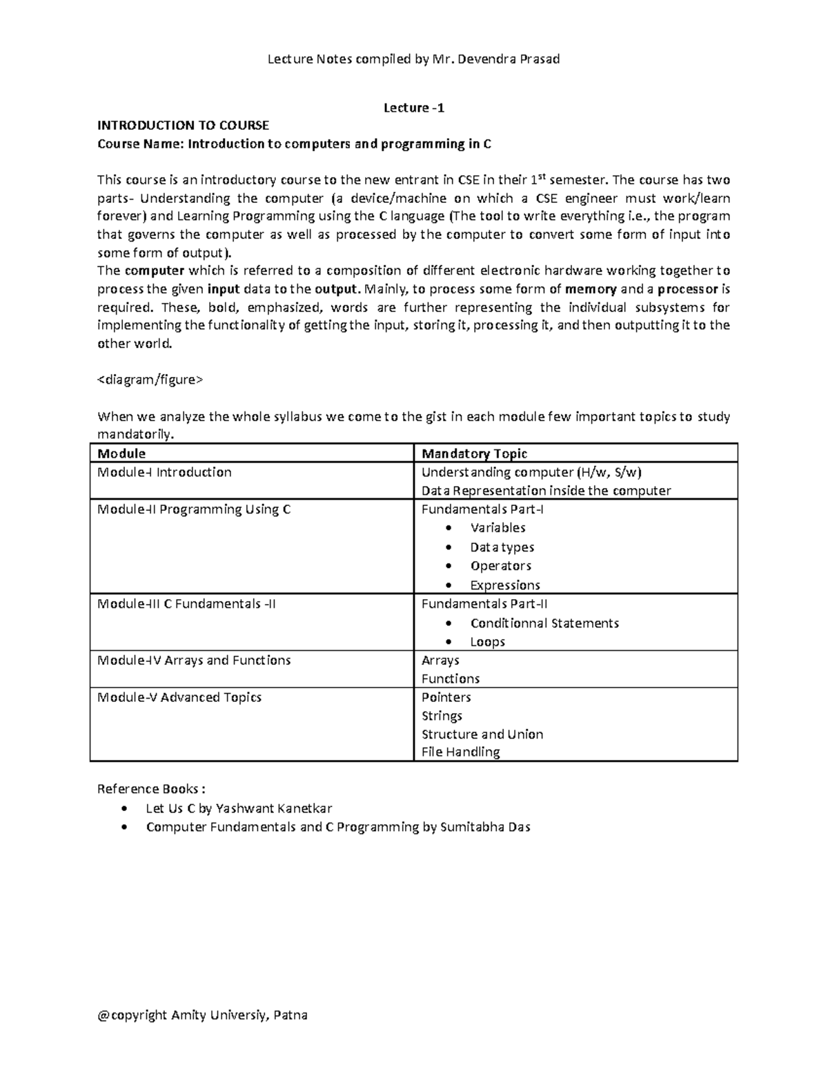 CSE101 Lecture Notes: Introduction to Computers and Programming in C ...