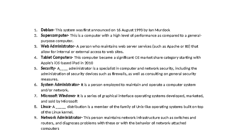 System Administration Prelim Reviewer: Key Concepts and Definitions - Studocu