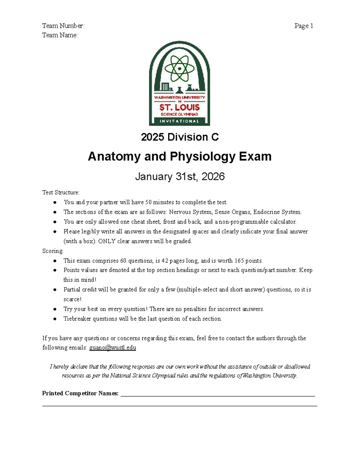 Science Olympiad A+P Exam Division C - January 31, 2026 - Studocu