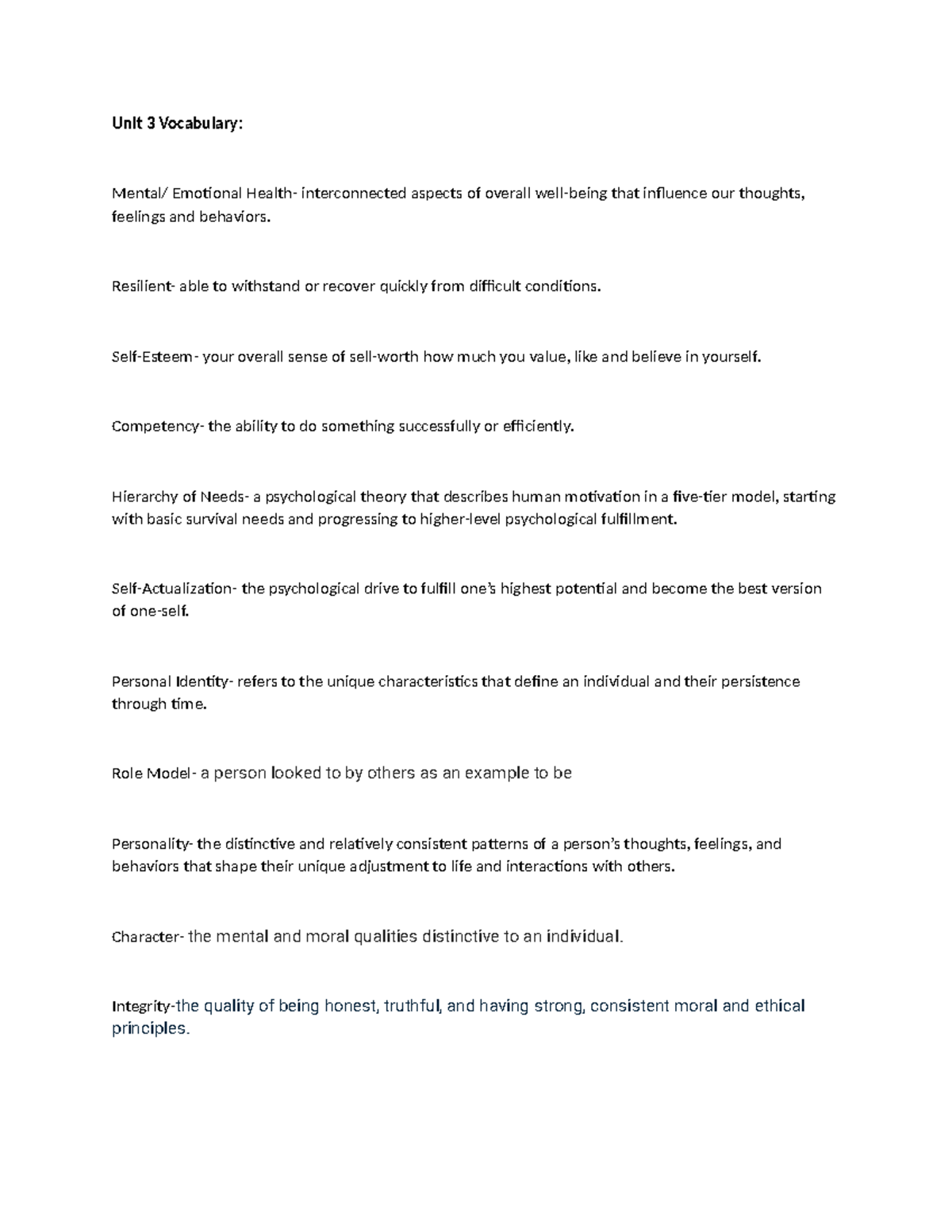 Unit 3 Vocabulary: Emotional Aspects Influencing Thoughts & Behaviors ...