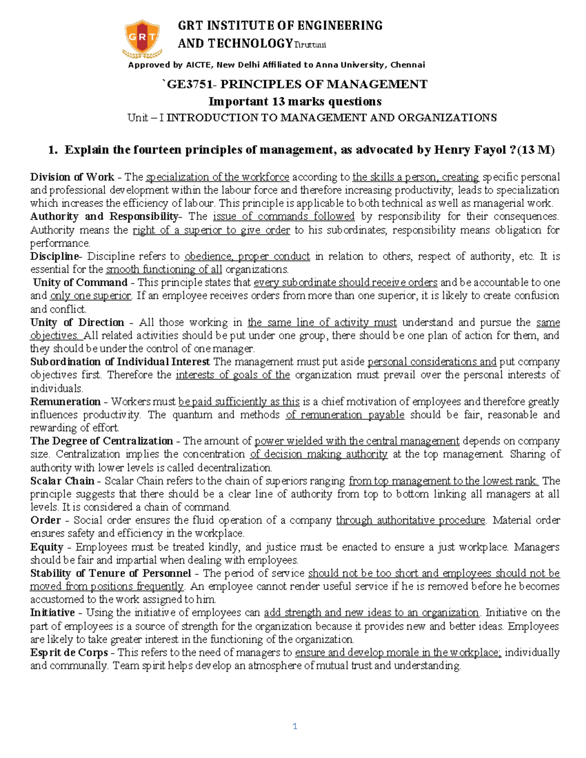 GE3751 POM Q&A - Important Questions from All Units Explained - Studocu