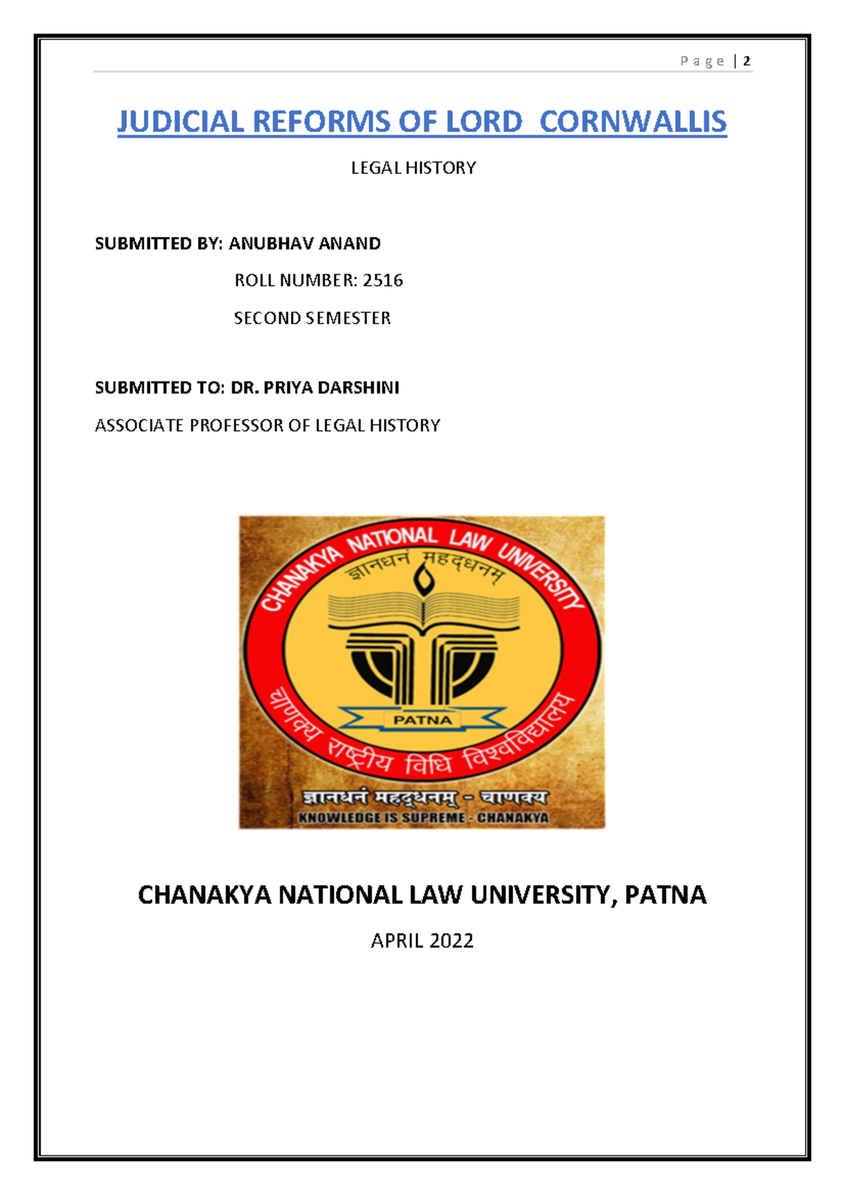 History fd final - Judicial Reforms of Lord Cornwallis Lord Cornwallis ...