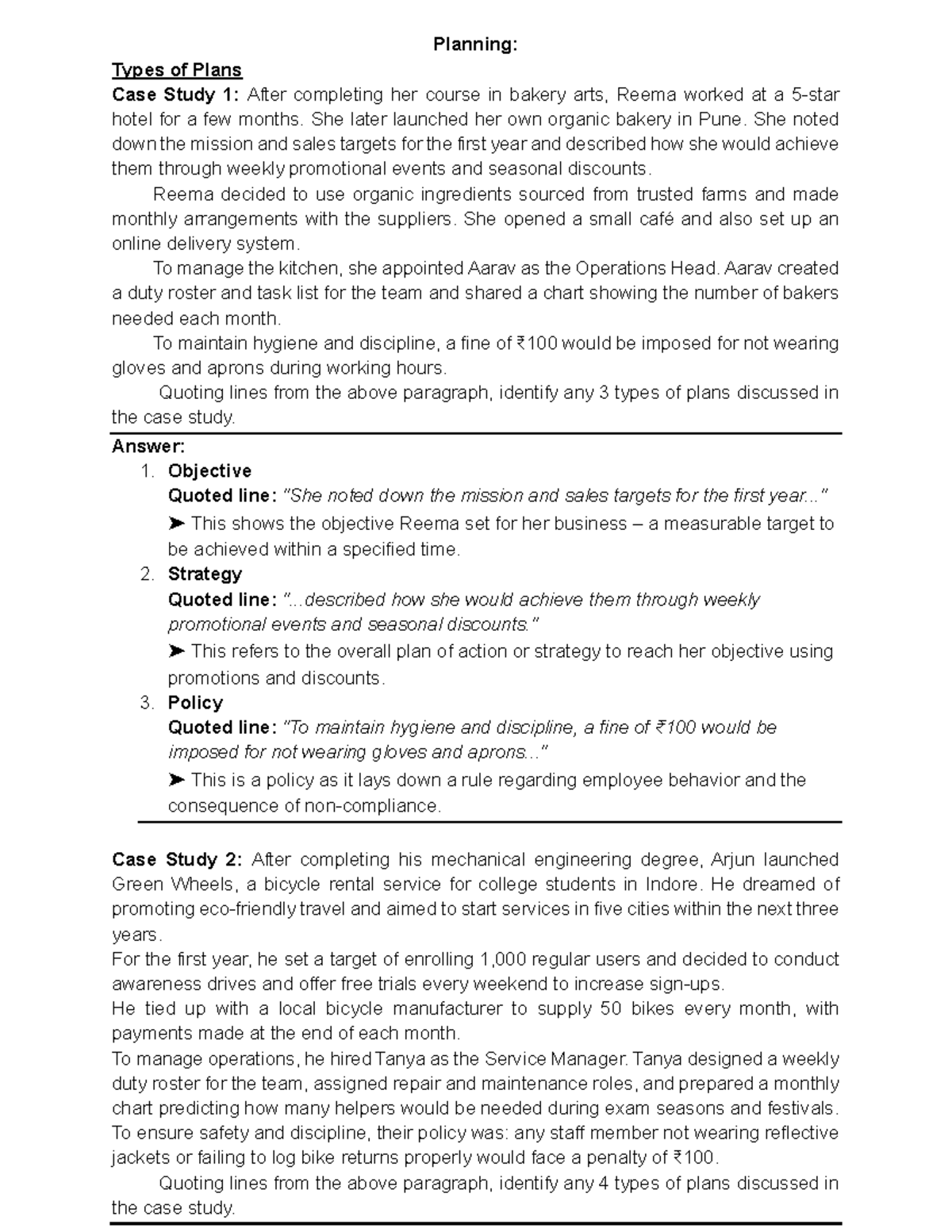 Revision Planning: Types of Plans in Case Studies for BBA 101 - Studocu