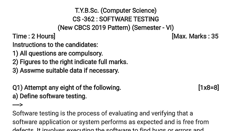 T.Y.B.Sc. (Computer Science) : SOFTWARE TESTING PYQ (2019 Pattern ...
