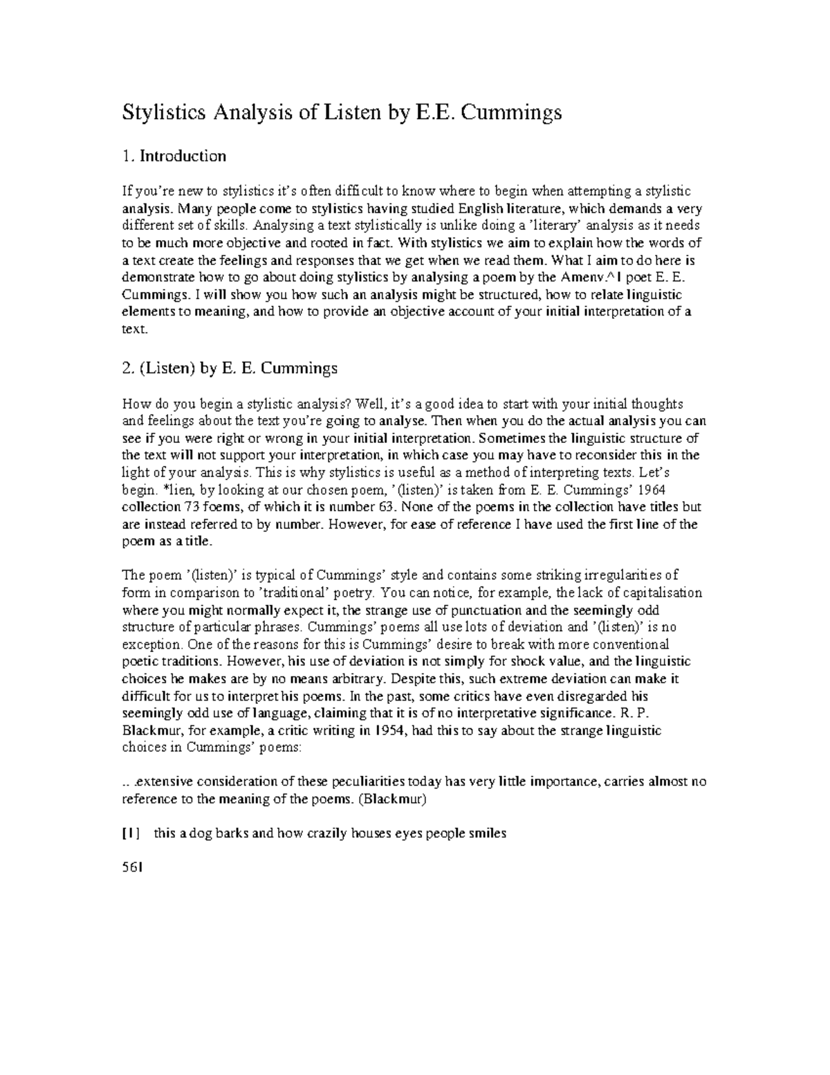 Stylistic Analysis of E.E. Cummings' Poem (Listen) - A Detailed Study ...