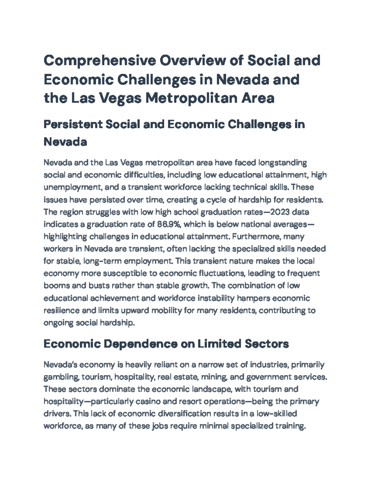 Comprehensive Overview of Social & Economic Issues in NV & Las Vegas ...