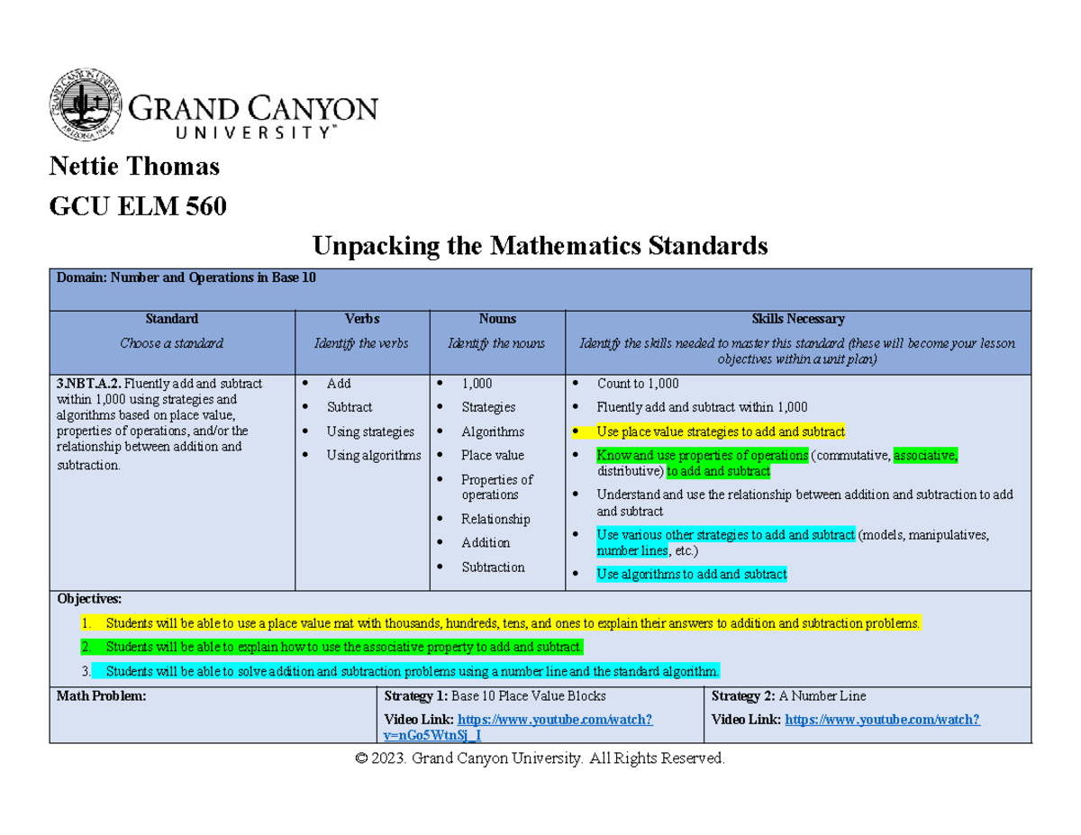 ELM 560 T1 Final Exam: Unpacking Mathematics Standards in Base 10 - Studocu