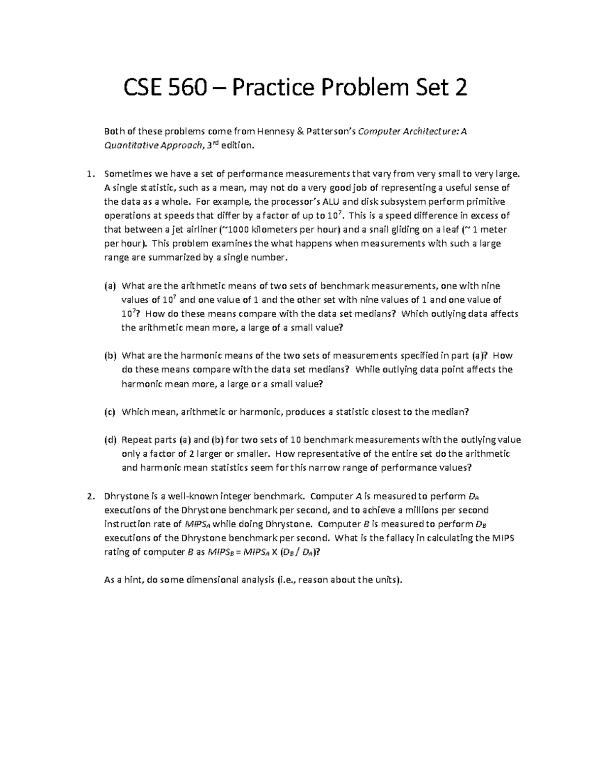 CSE560 2017-2018 Problem Set 2 - CSE 560 Practice Problem Set 2 Both of these problems come from ...