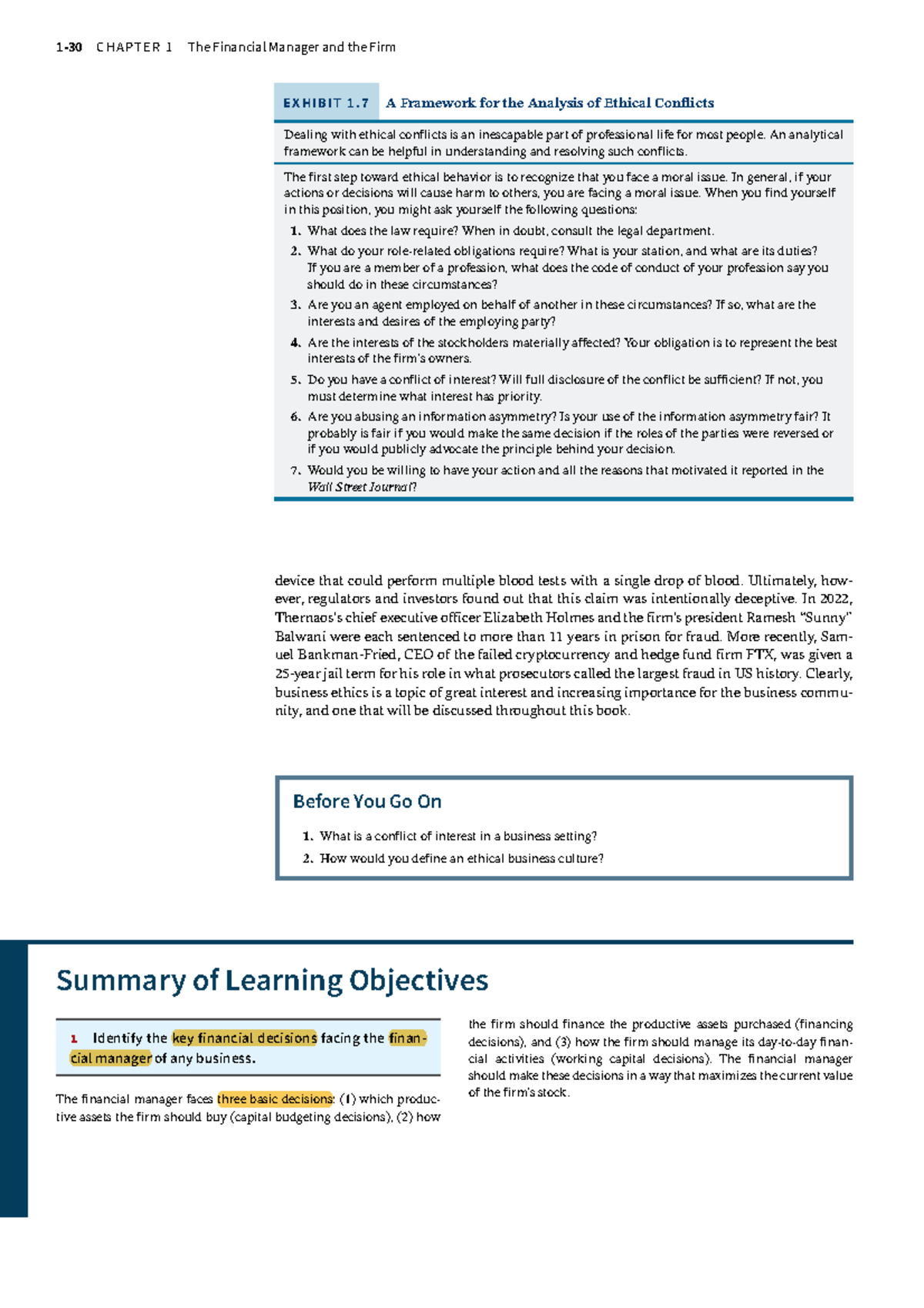Chapter 1: The Financial Manager and Ethical Conflicts in Business ...