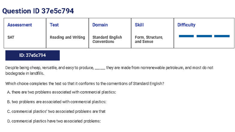 SAT Reading and Writing Standard English Conventions Study Questions ...