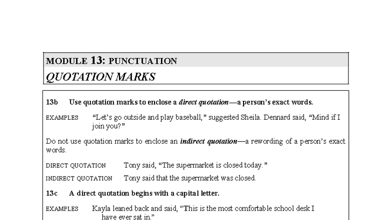 MODULE 13: PUNCTUATION & QUOTATION MARKS EXAMPLES & EXERCISES - Studocu