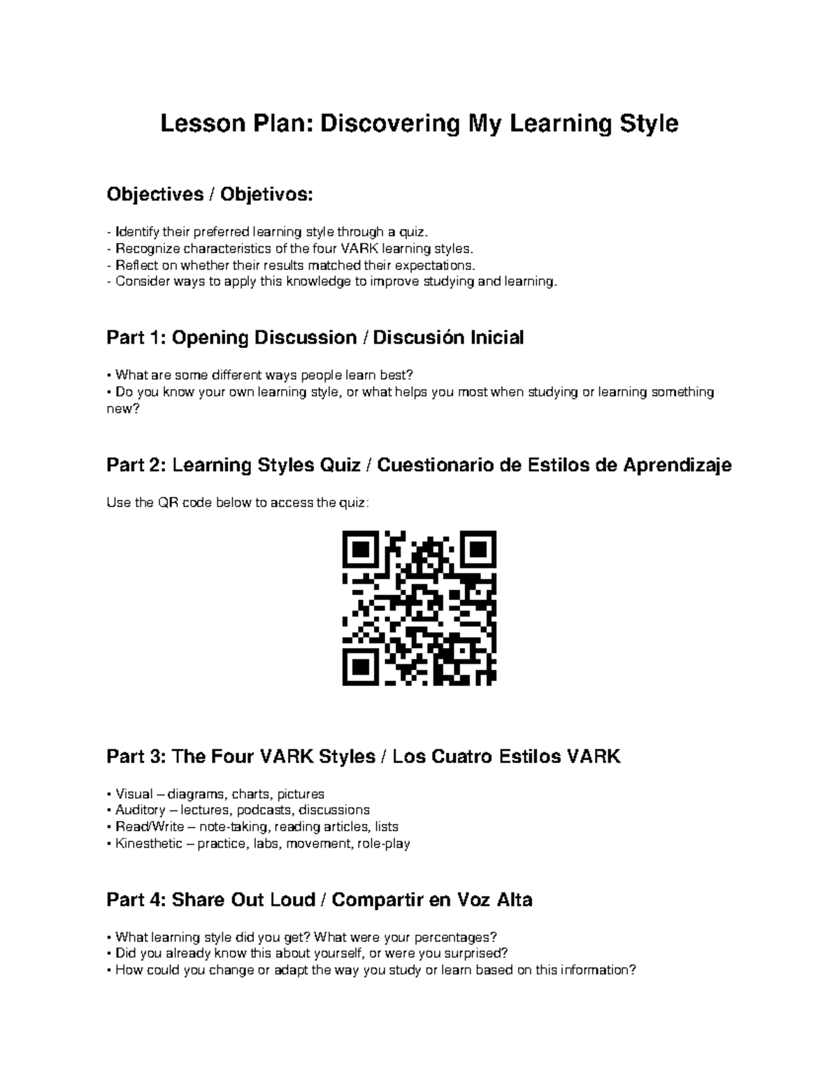 Lesson Plan: Discovering Learning Styles (ENG 101) - Studocu