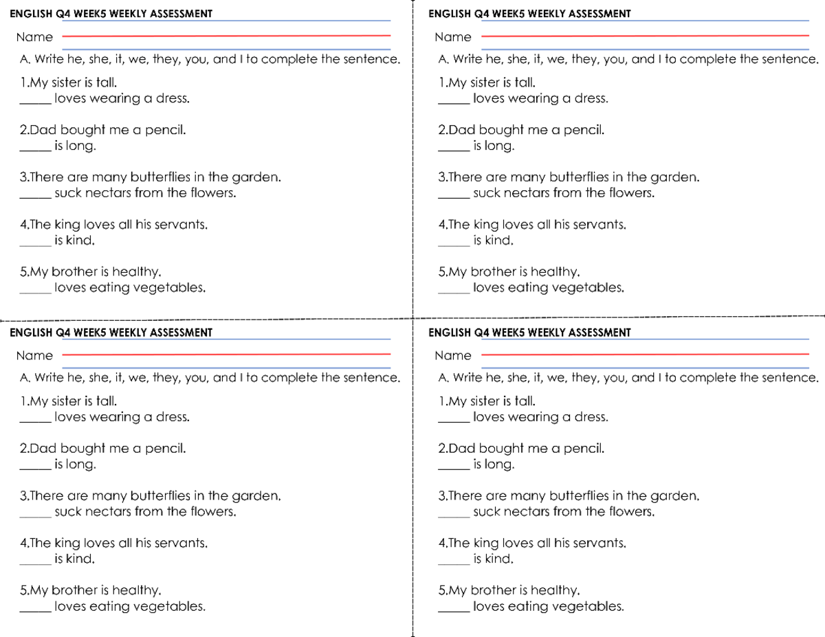 ENGLISH Q4 WEEK 5 WEEKLY ASSESSMENT & FILIPINO Q4 WEEK 5 PAGSUSULIT - Studocu