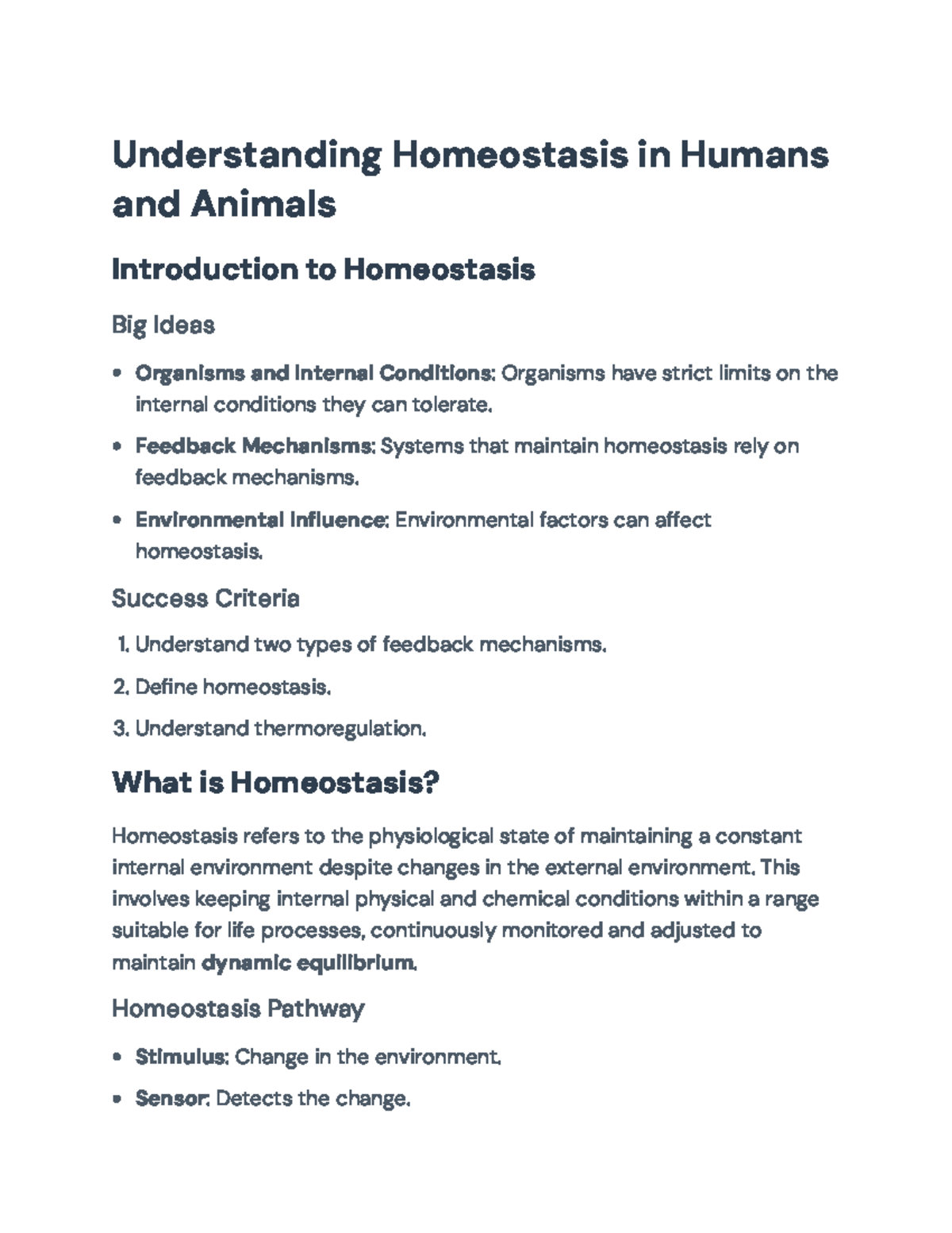 Homeostasis in Humans and Animals: Mechanisms and Thermoregulation ...