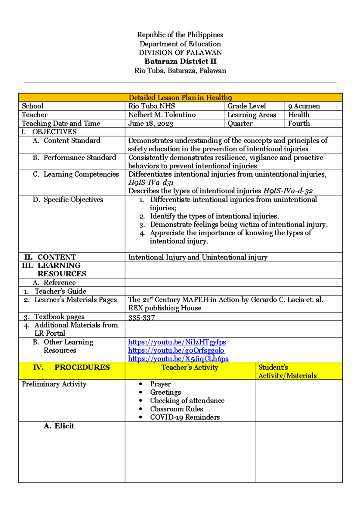 DLP Health 9: Understanding Intentional and Unintentional Injuries ...