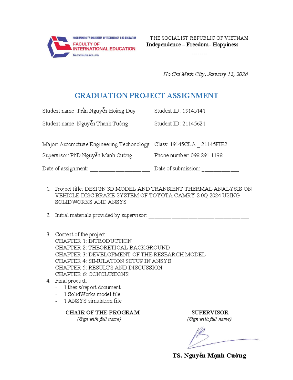 GP Assignment: 3D Model & Thermal Analysis of Toyota Camry Brake System ...