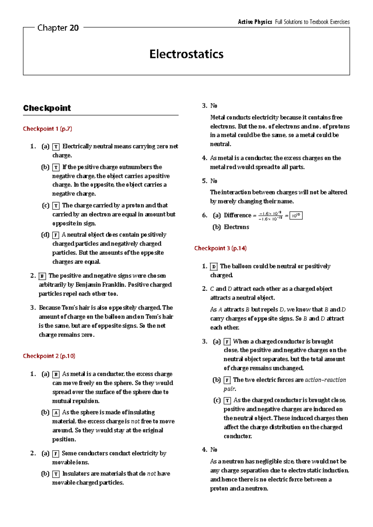 Ch20 Electrostatics - Active Physics Full Solutions & Answers - Studocu