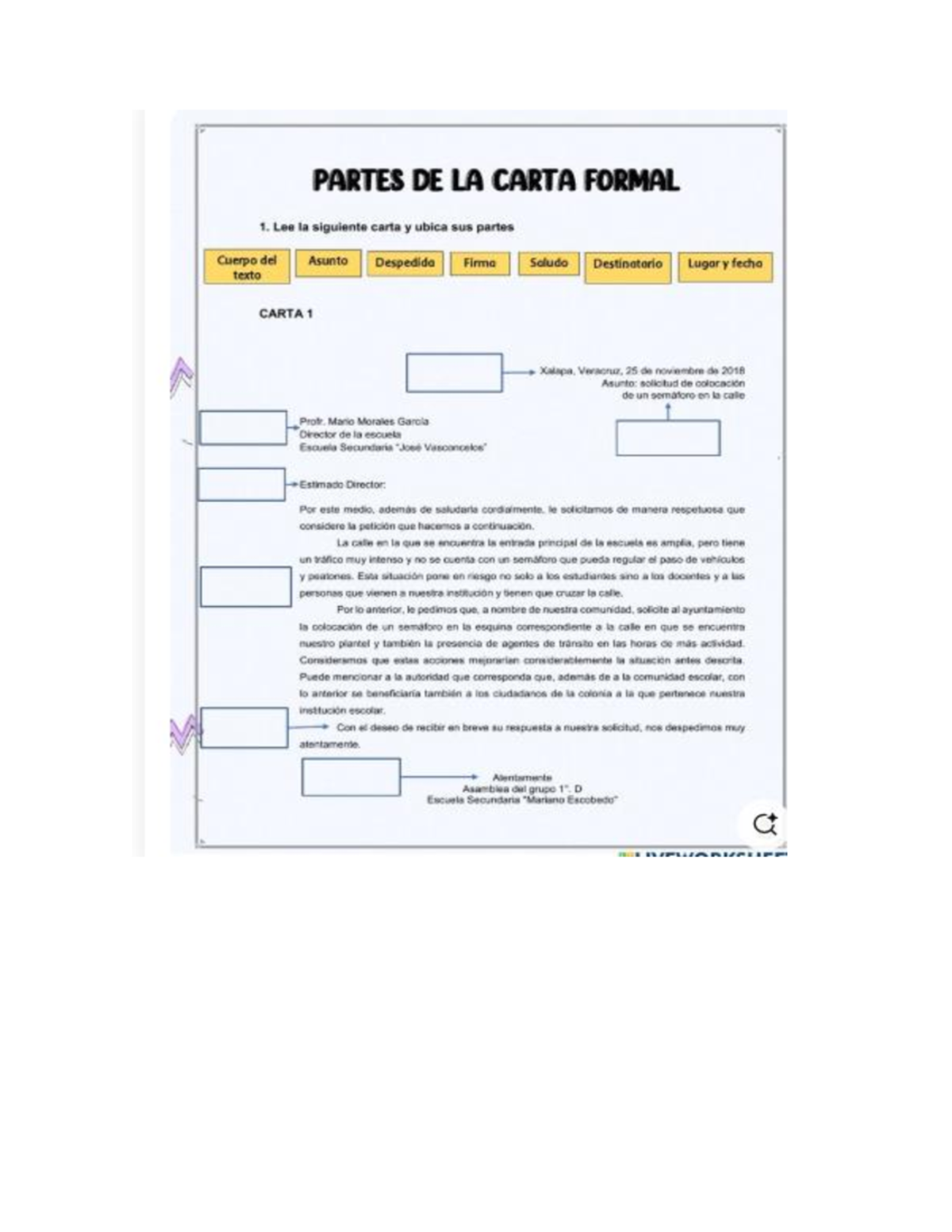 Actividad Carta Quinto - PARTES DE LA CARTA FORMAL 1. Lee la siguiente ...