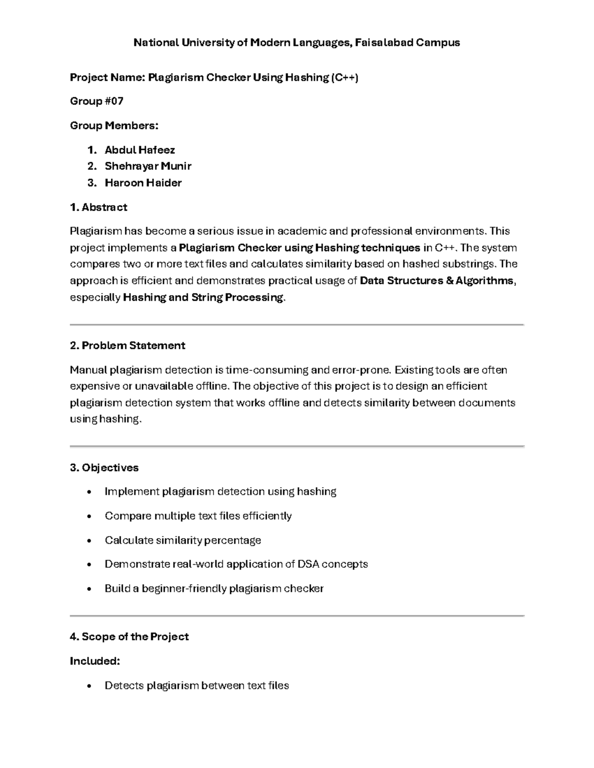 Plagiarism Checker Project Using Hashing Techniques - NULM Faisalabad ...
