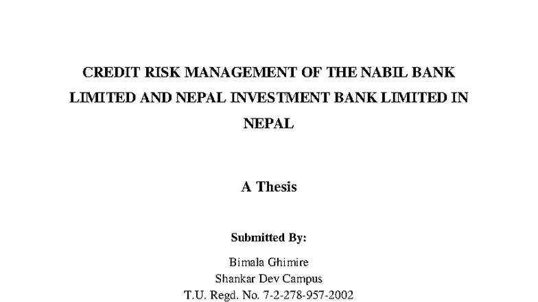 Credit Risk Management Practices in Nabil Bank Limited (MBS Thesis) - Studocu