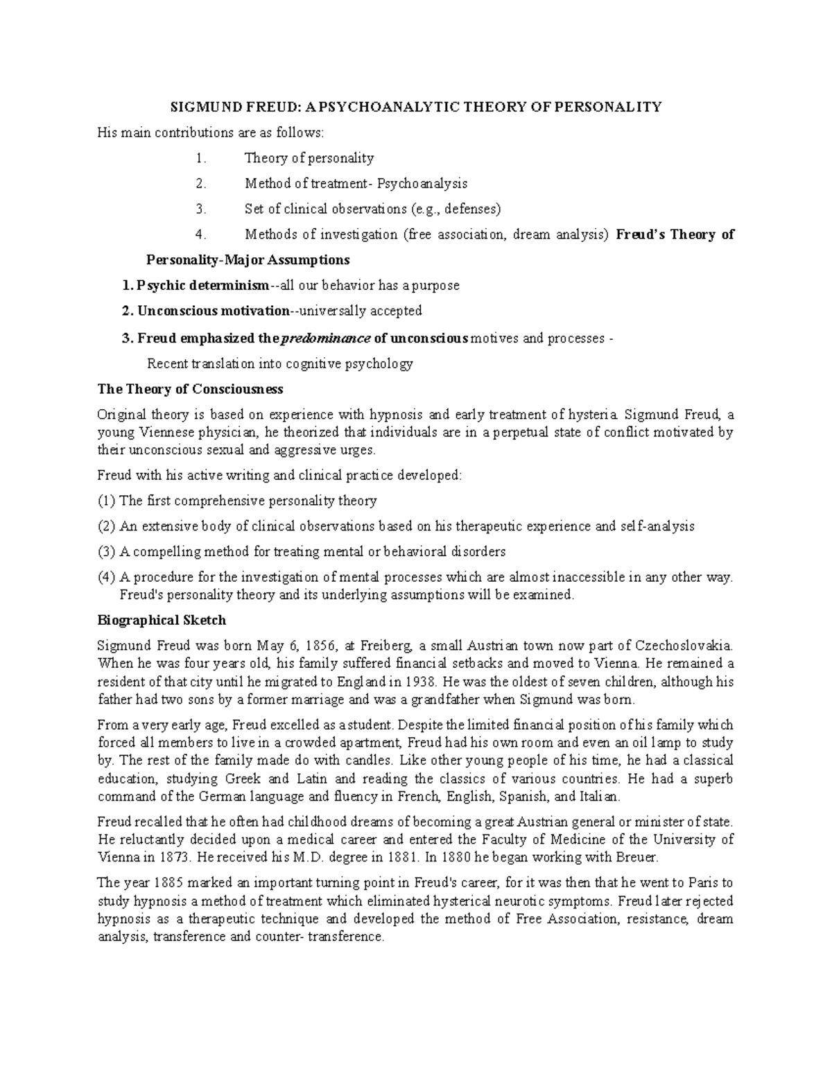 PSY 101: Psychodynamic Perspective on Freud and Jung's Theories - Studocu