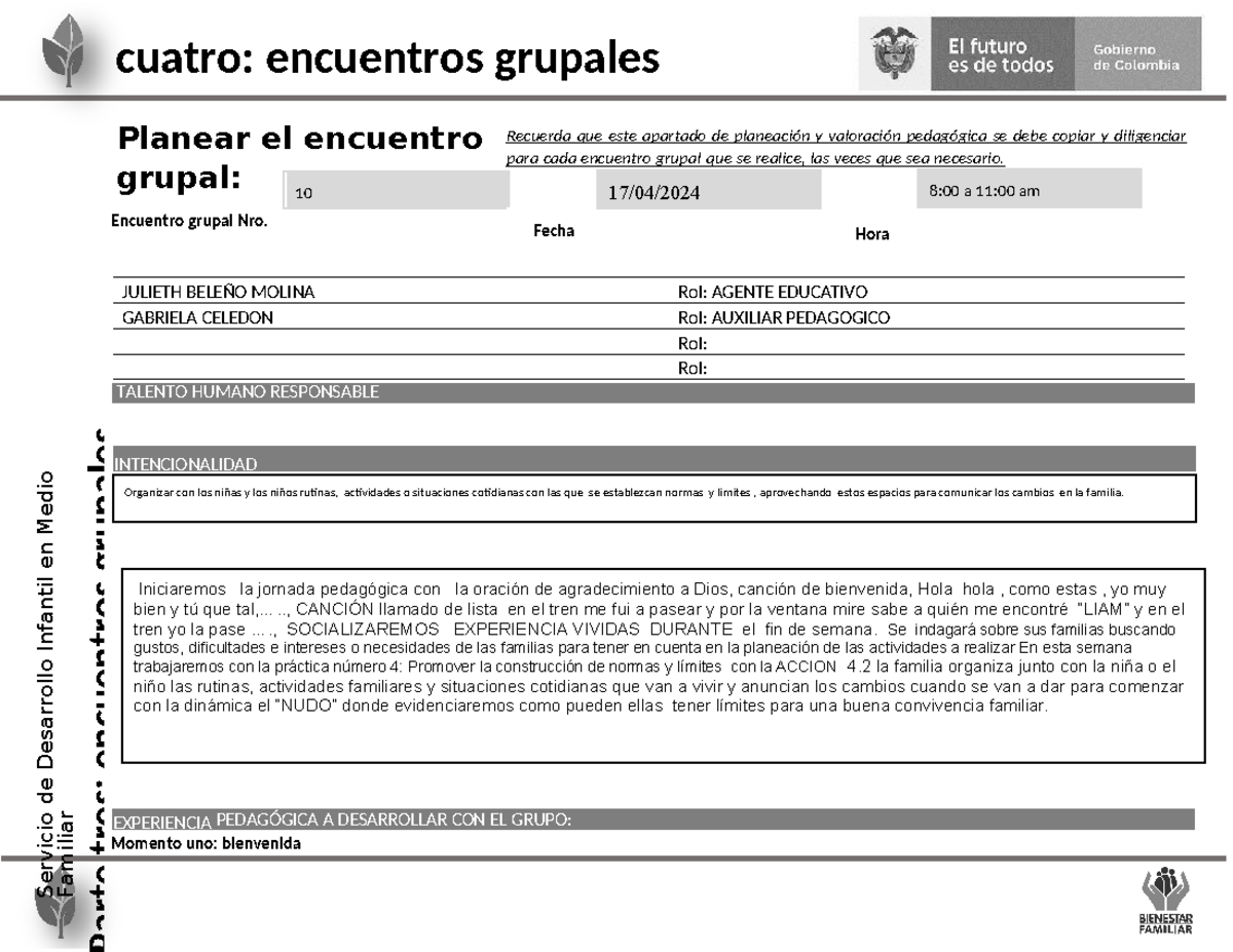 Planificación de Encuentros Grupales para Primera Infancia (PI) - Studocu
