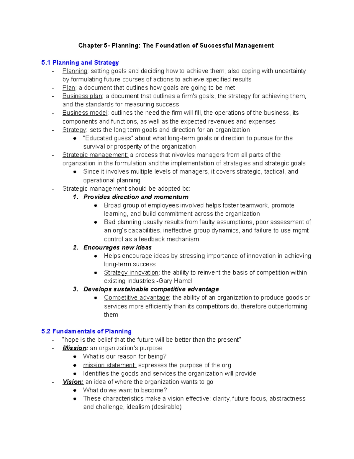 Chapter 5 - Management: a Practical Introduction - Chapter 5- Planning ...