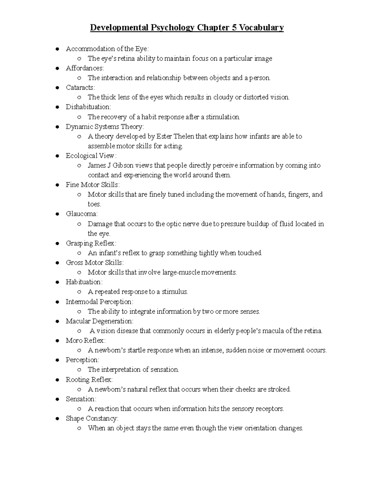 Developmental Psychology PSY 101 Chapter 5 Key Vocabulary Terms - Studocu