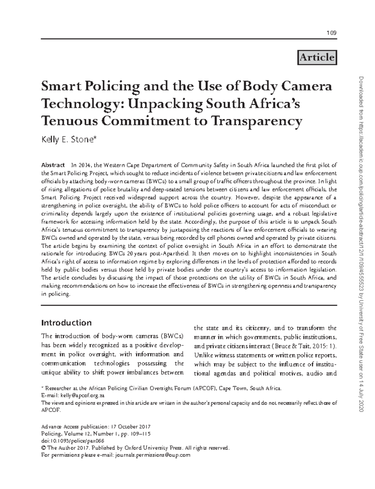 Smart Policing - GHJ - Article Smart Policing and the Use of Body ...