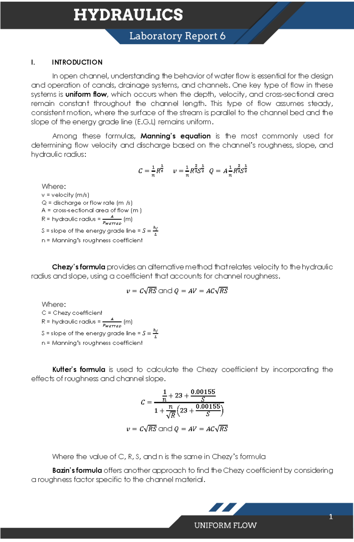 Uniform Flow Experiment: Understanding Water Behavior in Open Channels ...