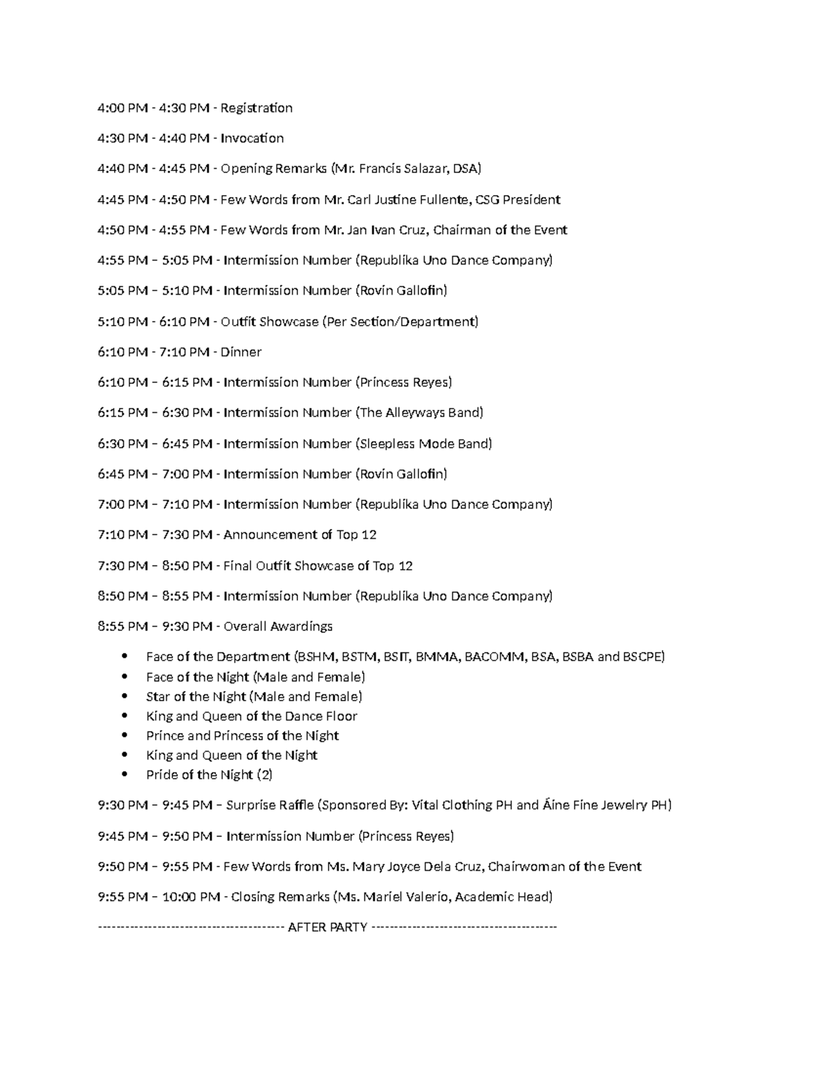Program Schedule for STI BALL Tertiary Event - Studocu